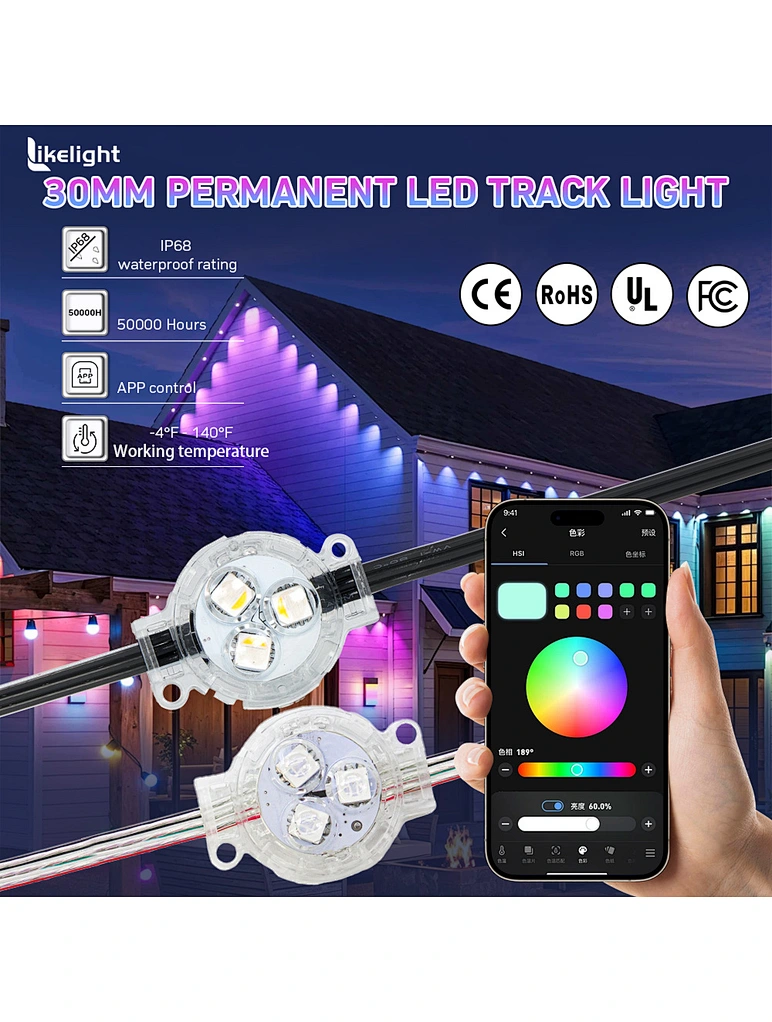 3OMM IP68 PERMANENT festival LED Christmas TRACK LIGHT- likelight